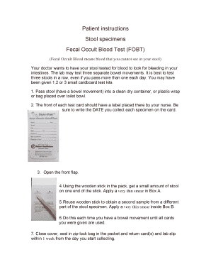 Fillable Online Patient instructions Stool specimens Fecal Occult Blood ...