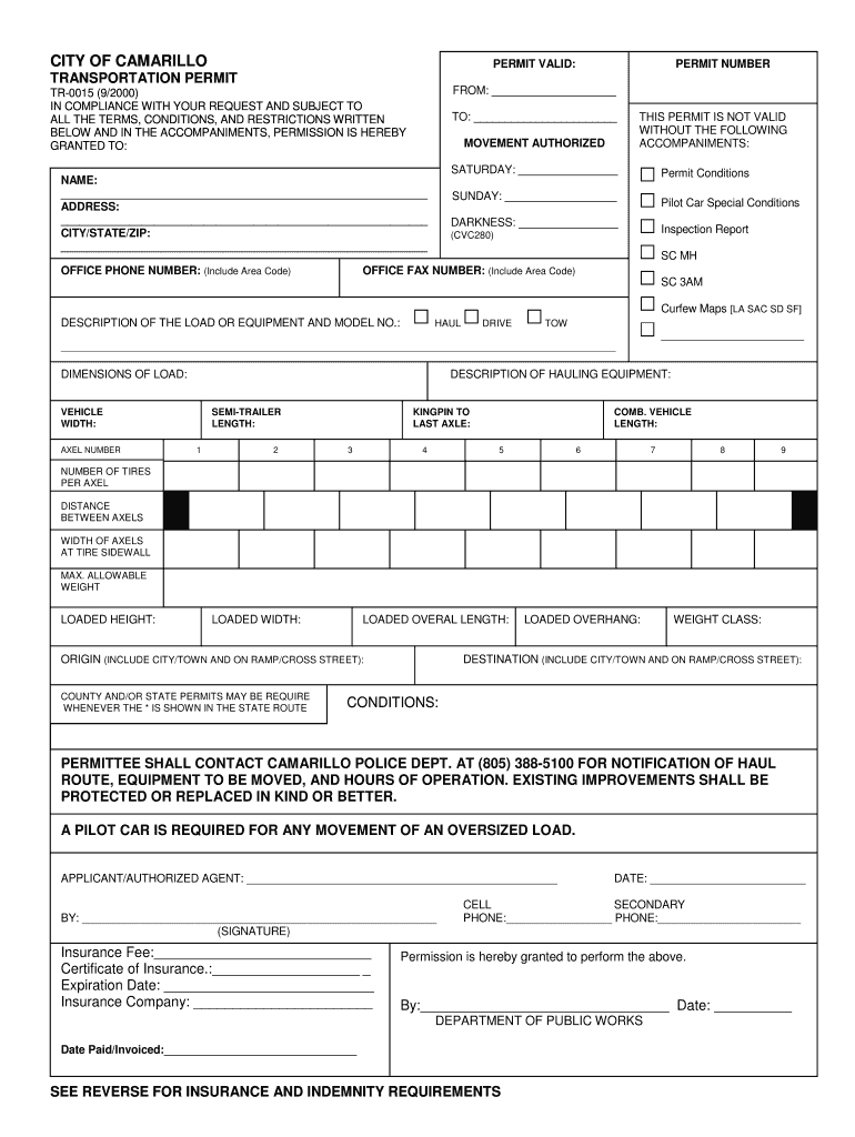 Transportation Permit - City of Camarillo: Fill out & sign online | DocHub