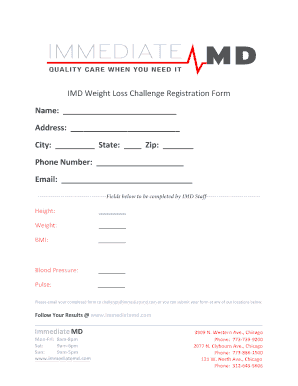 Fillable Online IMD Weight Loss Challenge Sign Up Form Fax Email Print ...