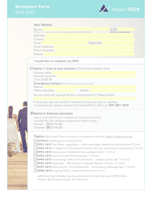 Fillable Online OPD 2015 Enrolment Form Cont Fax Email Print - pdfFiller