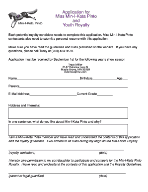 Fillable Online mikpinto 2014 Royalty Application - Min-I-Kota Pinto ...
