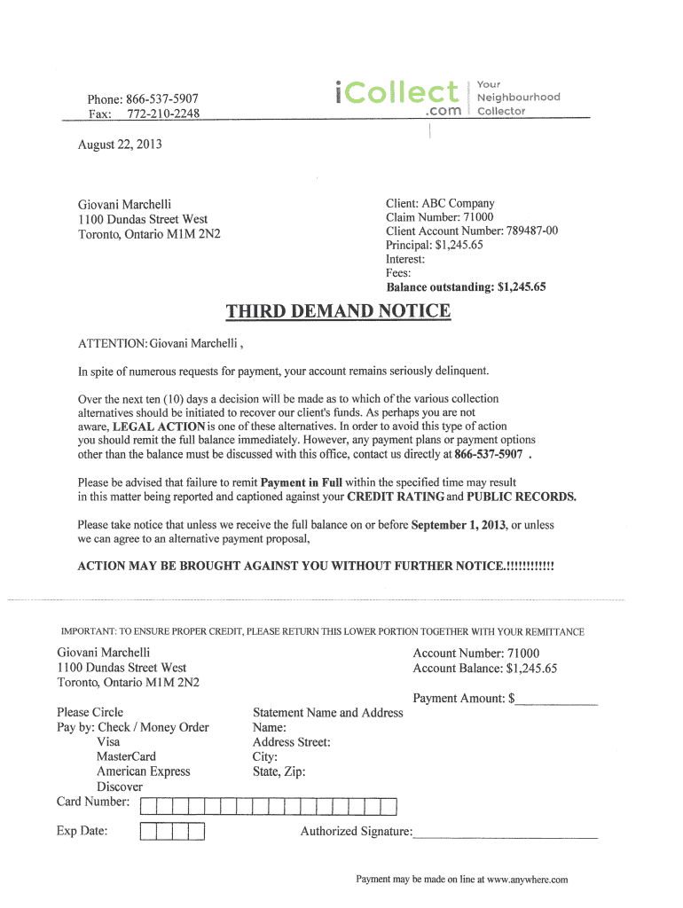 Fillable Online Third Demand Notice Fax Email Print - pdfFiller