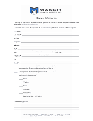 Fillable Online Request Information - Manko Window Systems Fax Email ...