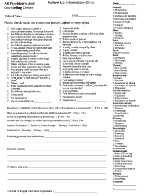 Fillable Online AR Psychiatric And Follow Up Information-Child ...