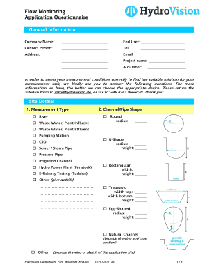 Fillable Online hydrovision Flow Monitoring Application Questionnaire ...