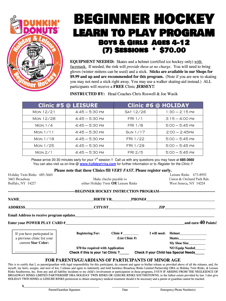 Fillable Online Beginner Hockey Fax Email Print - pdfFiller