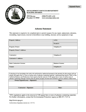 Fillable Online Asbestos Statement - Town of Paradise Fax Email Print ...