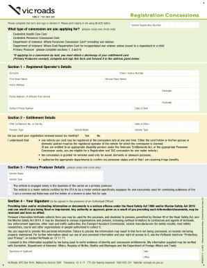 Fillable Online Registration Concessions bformb - VicRoads Fax Email ...