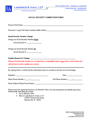 Fillable Online SOCIAL SECURITY CORRECTION bFORM Pensionb Fund Name bb ...