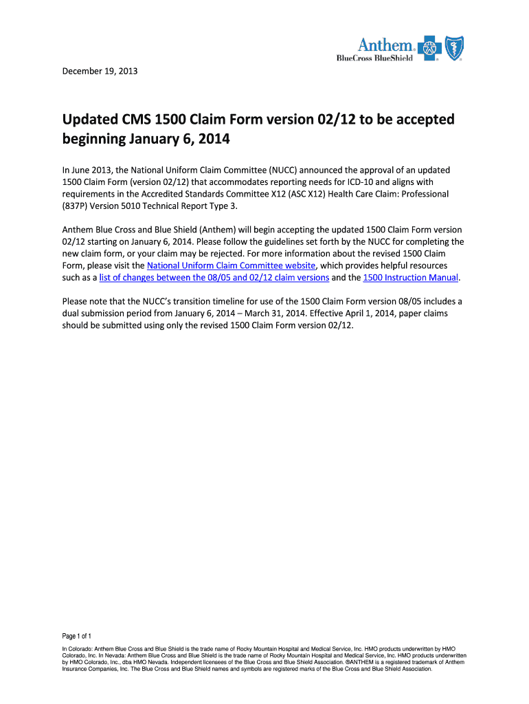 Fillable Online Updated CMS b1500 Claimb Form version 0212 to be bb ...