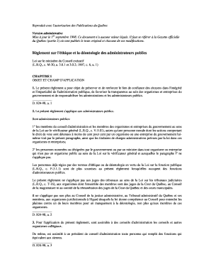 Fillable Online fedecegeps qc R glement sur l' thique et la d ontologie des administrateurs ...