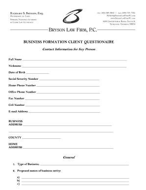 Fillable Online Business Formation Client Questionaire Fax Email Print ...