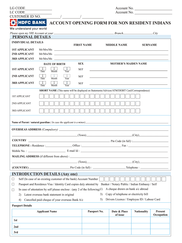 Fillable Online Account bFormb - HDFC Bank Fax Email Print - pdfFiller