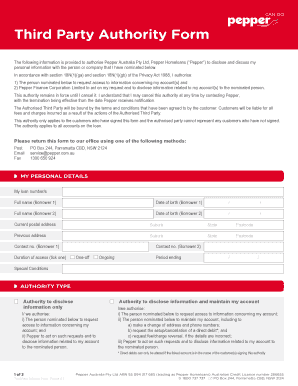 Fillable Online Third Party Authority Form - peppercomau Fax Email ...