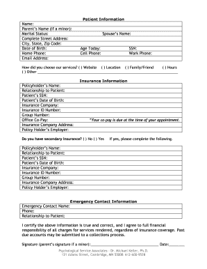 Fillable Online Patient Information - bpsychologicalserviceassociatesb ...