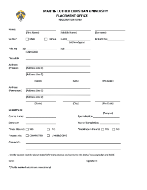 Fillable Online mlcuniv Placement Registration Form - Martin Luther ...