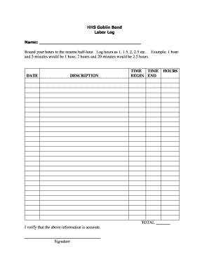 Fillable Online Labor Log Form - Harrison Bands Fax Email Print - pdfFiller
