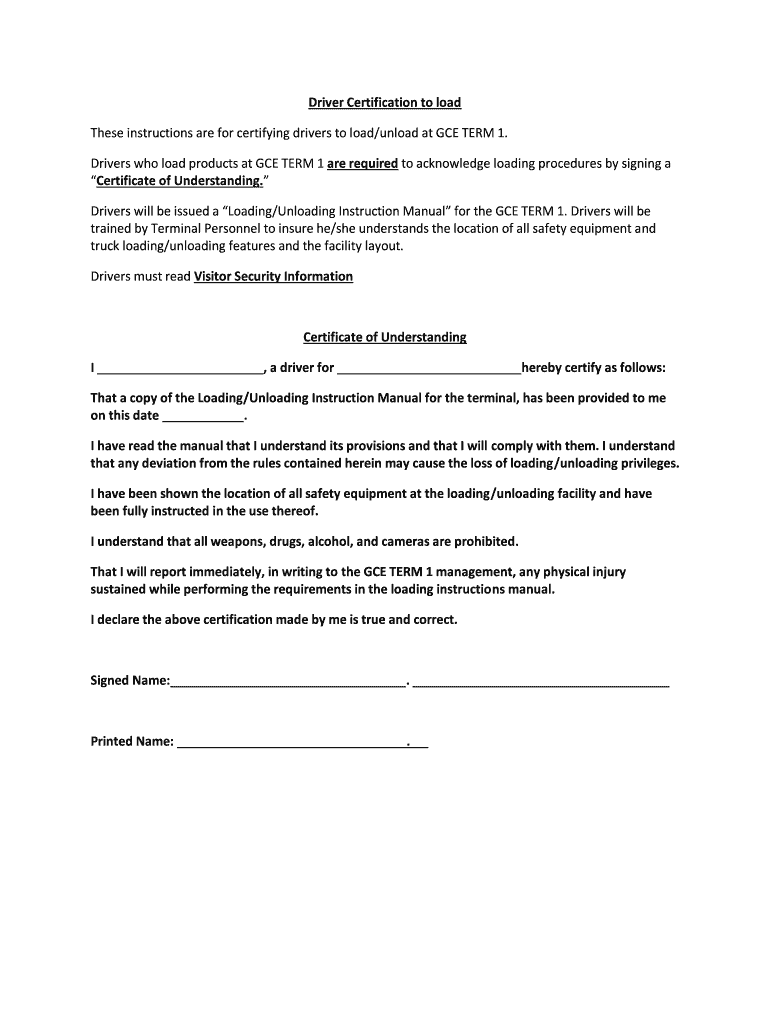 Fillable Online The Certificate of Understanding Attachment 1 Fax Email Print - pdfFiller