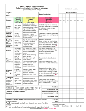 Fillable Online 1000livesplus wales nhs Mouth Care Risk Assessment Form ...