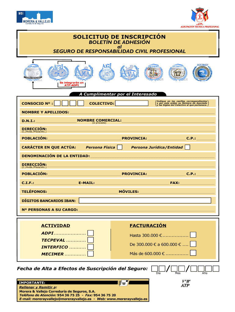 Completable En línea SOLICITUD DE INSCRIPCIN BOLETN DE ADHESIN al SEGURO DE Fax Email Imprimir ...