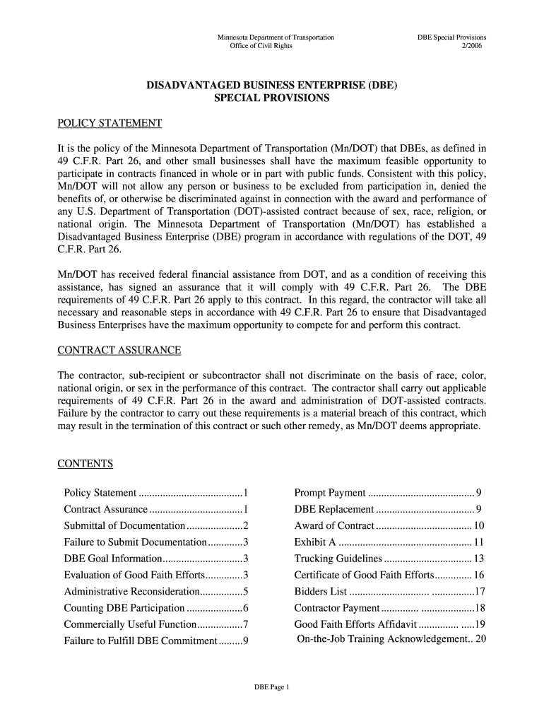 Fillable Online co grant mn Disadvantage Business Enterprise DBE ...