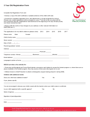 Fillable Online skps vic edu 3 Year Old Registration Form - South ...