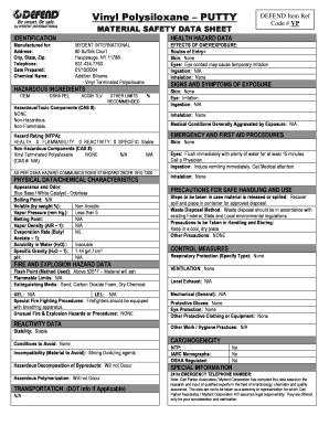 Fillable Online Vinyl Polysiloxane PUTTY VP MATERIAL SAFETY DATA SHEET ...