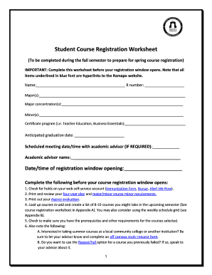 Fillable Online ramapo Student Course Registration Worksheet - ramapo ...