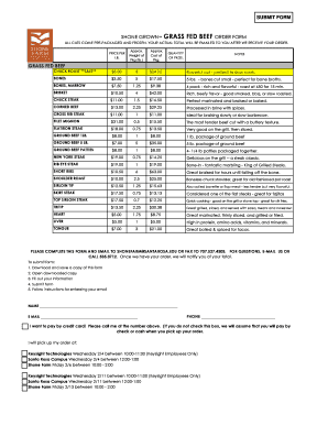 Fillable Online SHONE GROWN GRASS FED BEEF ORDER FORM Fax Email Print ...
