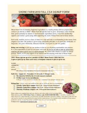 Fillable Online SHONE FARM 2010 FALL CSA SIGNUP FORM Fax Email Print ...