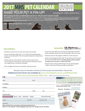 Fillable Online MHS 2017 Pet Calendar Entry Form Fax Email Print ...