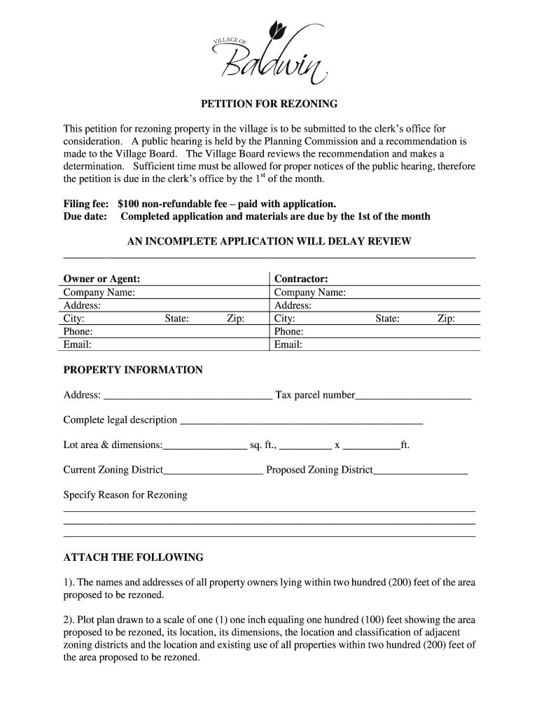 Fillable Online PETITION FOR REZONING This petition for ... - Village ...