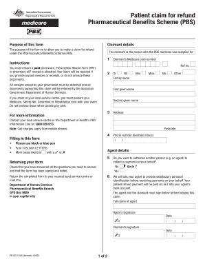 Fillable Online humanservices gov Patient bclaimb for brefundb Pharmaceutical Benefits Scheme ...