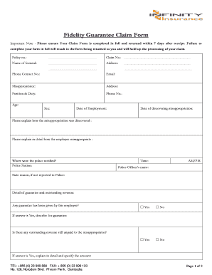Fillable Online Fidelity Guarantee Claim Form Important Note Please ...