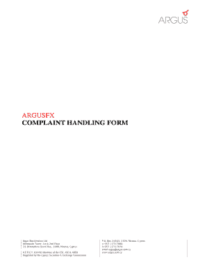 Fillable Online ARGUSFX COMPLAINT HANDLING FORM Fax Email Print - pdfFiller