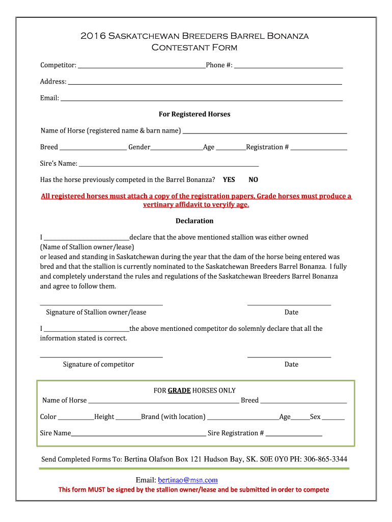 Fillable Online saskbarrelracing 2016 Saskatchewan Breeders Barrel ...
