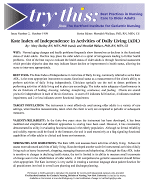 Fillable Online chroniccare rehab washington Katz Index of Independence ...