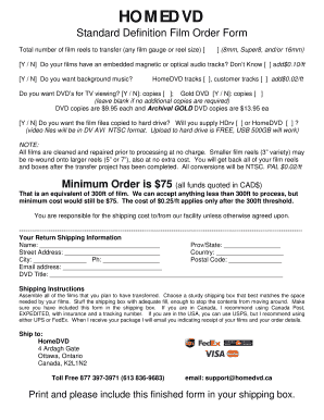 Fillable Online HDVDSDFilmOrderFo - HomeDVDca Fax Email Print - pdfFiller