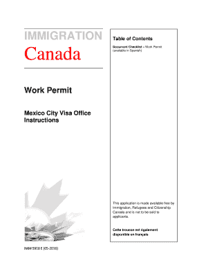 Fillable Online cic gc IMMIGRATION Canada Table of Contents Document ...