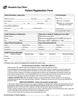 Fillable Online Honolulu Eye Clinic * Id -3* Patient Registration Form ...