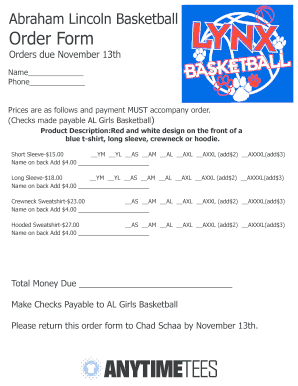 Fillable Online lynxpride Abraham Lincoln Basketball Order Form ...
