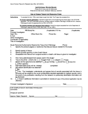 Fillable Online pennstatehershey Use of Human Tissue for Research ...