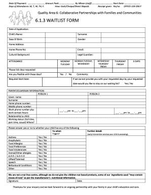 Fillable Online 613 WAITLIST FORM - bHopskotchb Fax Email Print - pdfFiller