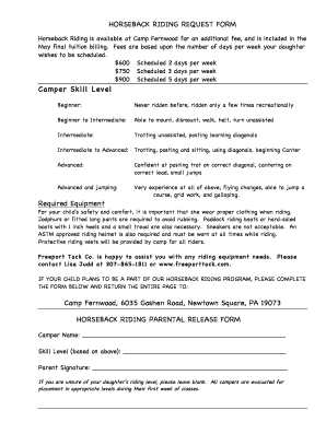 Fillable Online CC Horseback Riding Form 2009 - Camp Fernwood Fax Email ...