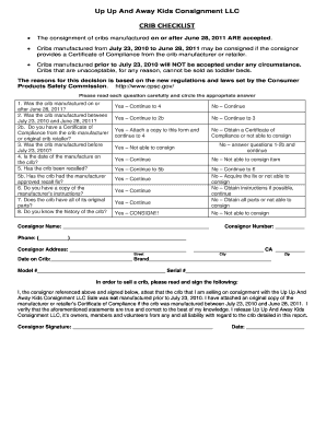 Fillable Online Crib Safety Checklist - 1 Up Up and Away Kids ...