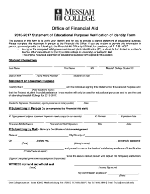 Fillable Online messiah Office of Financial Aid 20162017 Statement of ...