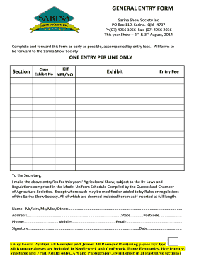 Fillable Online Pavilion General Entry Form - bsarinashowsocietybbcomb ...