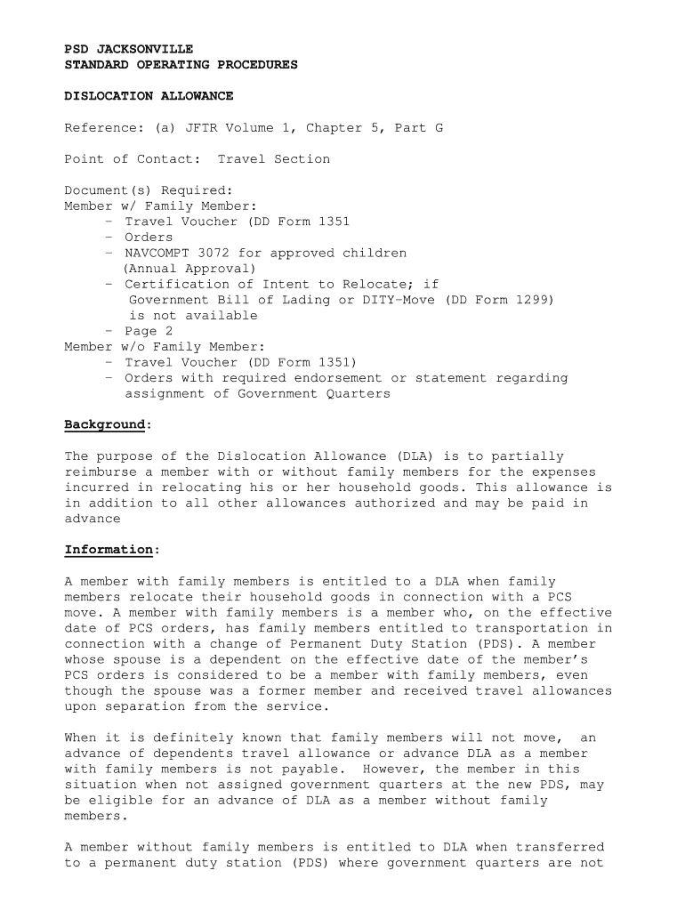 Fillable Online DISLOCATION ALLOWANCE Fax Email Print - pdfFiller
