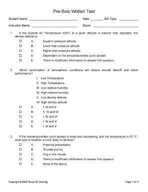Fillable Online Pre-Solo Written Test - Stuart W. Goering and Family ...