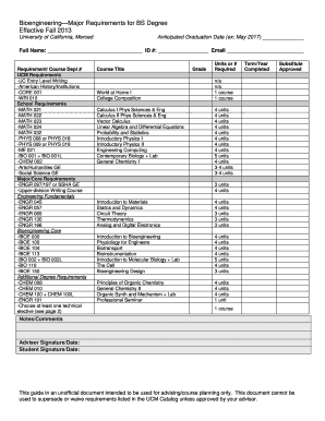 Fillable Online engineering ucmerced BioengineeringMajor Requirements ...
